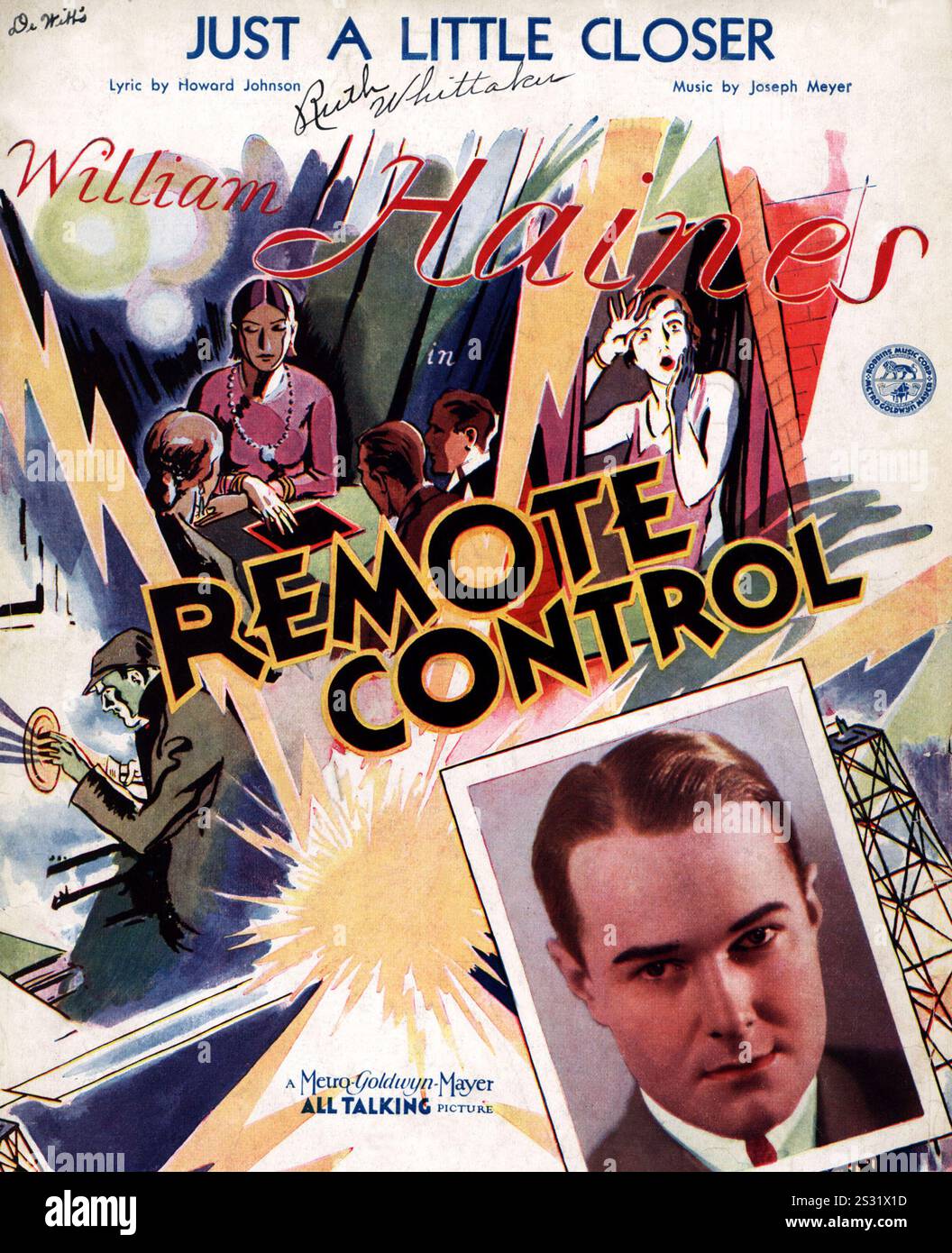 REMOTE CONTROL (US 1930) MGM 'Just A Little Closer' song sheet Date ...