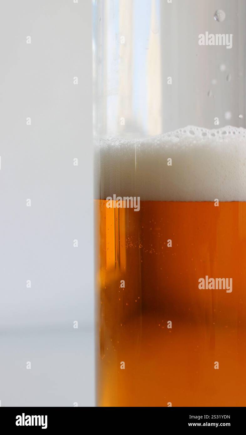 Side Of Massive Beer Mug With Classic Light Beer With Foam Bubbles ...