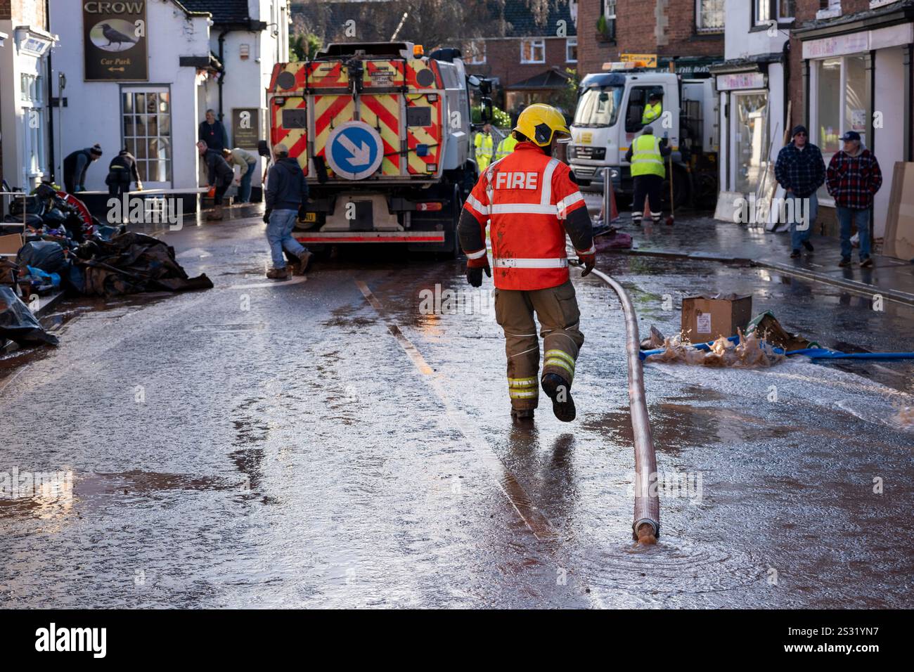 People and emergency services in the Worcestershire town of Tenbury ...