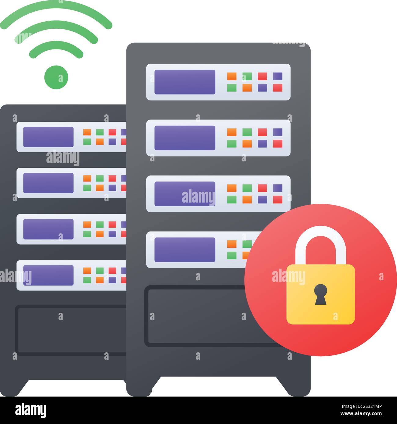 quantum computing in data center concept, Distributed supercomputing Machine vector color design ...