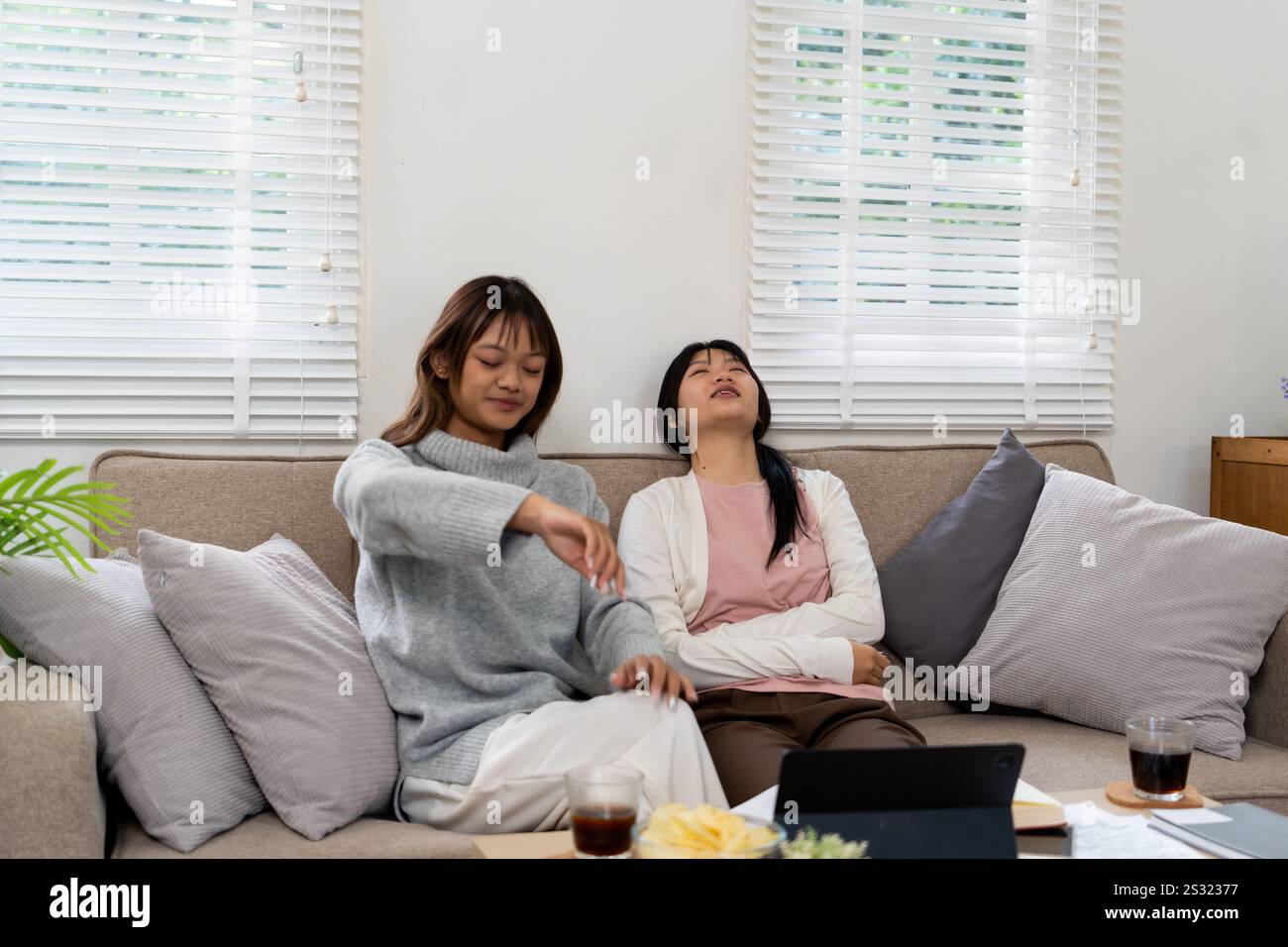 Female higher education student using laptop and studying book in home ...