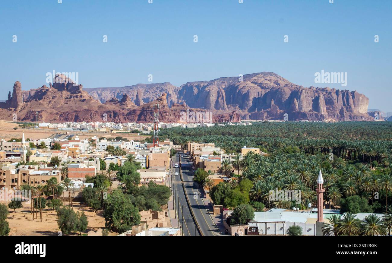 Alula, Saudi Arabia, April 3, 2024. Top view of Alula town centre with ...