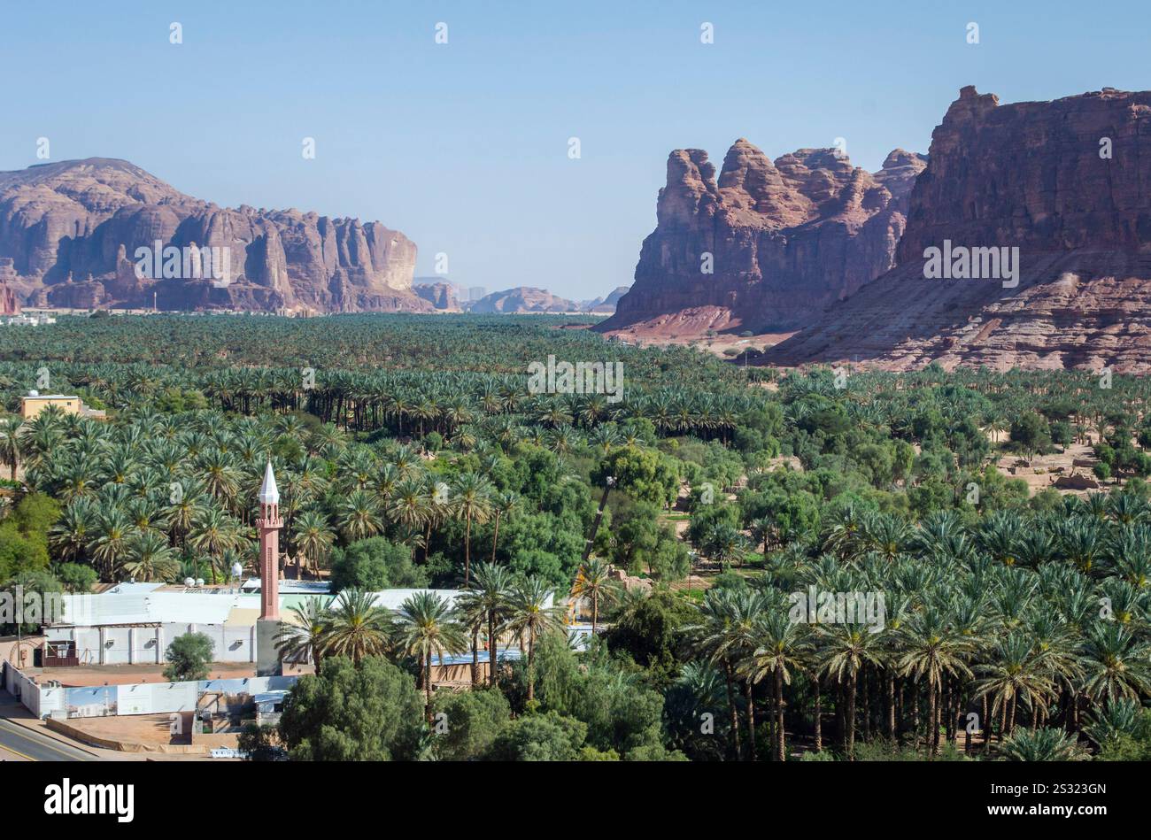 Alula, Saudi Arabia, April 3, 2024. Top view of Alula town with date ...