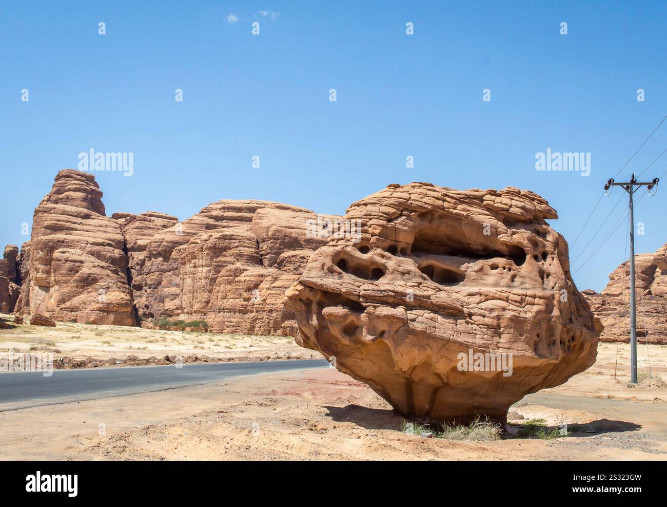 View of a big rock at roadside in Saudi Arabia Alula with the rock ...