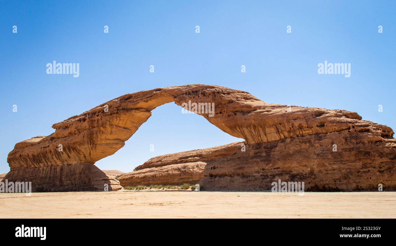View of famous rainbow rock arch at Saudi Arabia Alula in a sunny day ...
