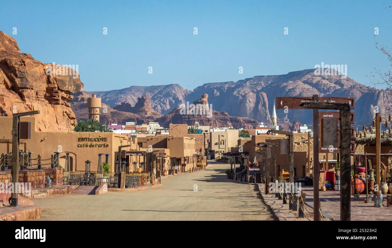 Alula, Saudi Arabia, April 3, 2024. View of Alula old town in a sunny ...