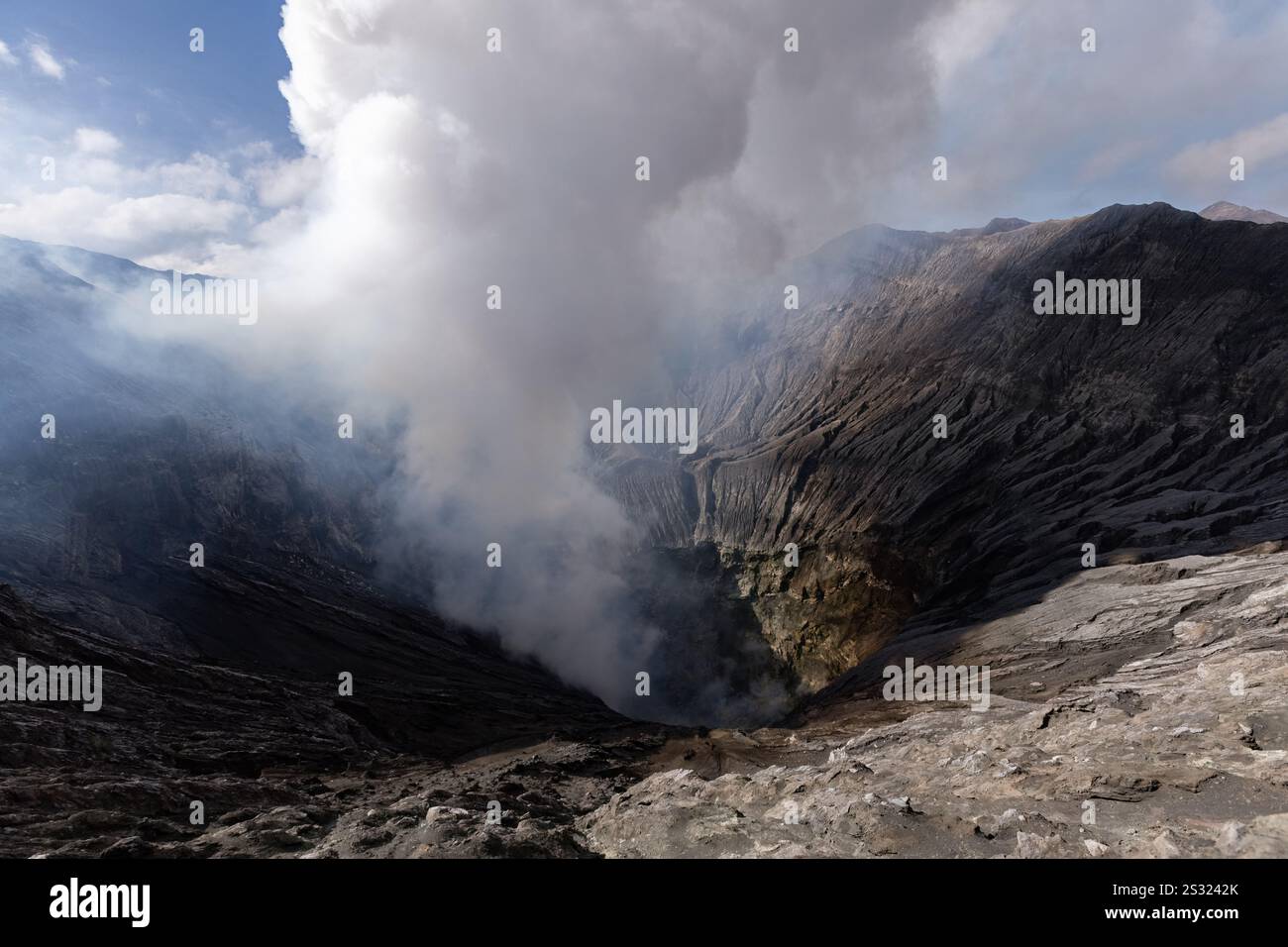 Smoke rising from Bromo volcano, Mount Bromo eruption Java island Indonesia Stock Photo - Alamy