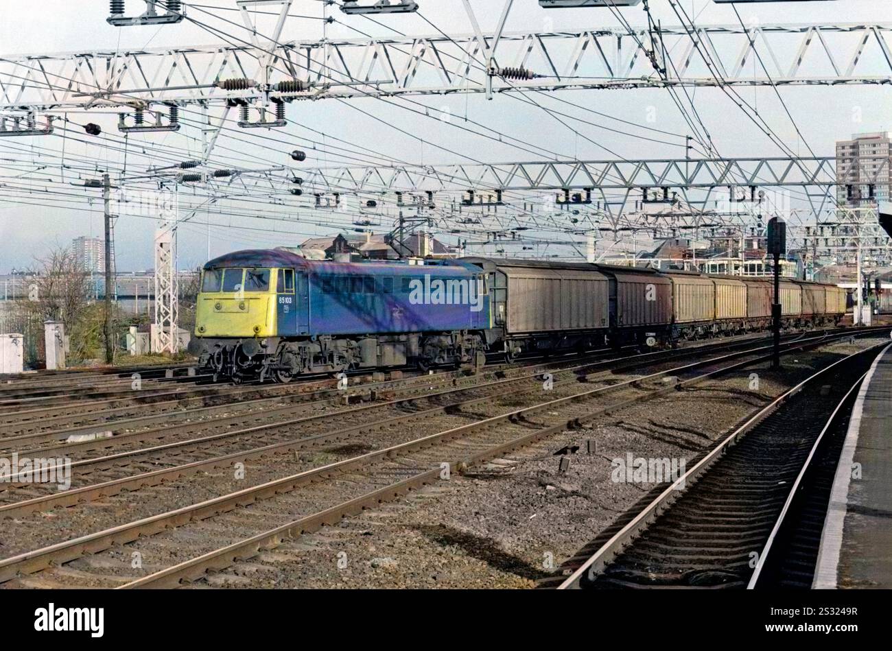 A Class 85 electric locomotive number 85103 working a freight train ...