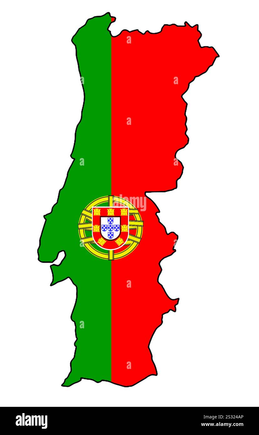 Portugal flag within map border outline Stock Photo - Alamy