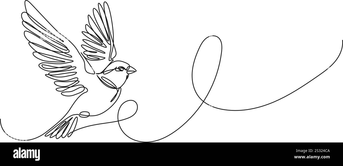 continuous single line drawing of bird flying, line art vector ...