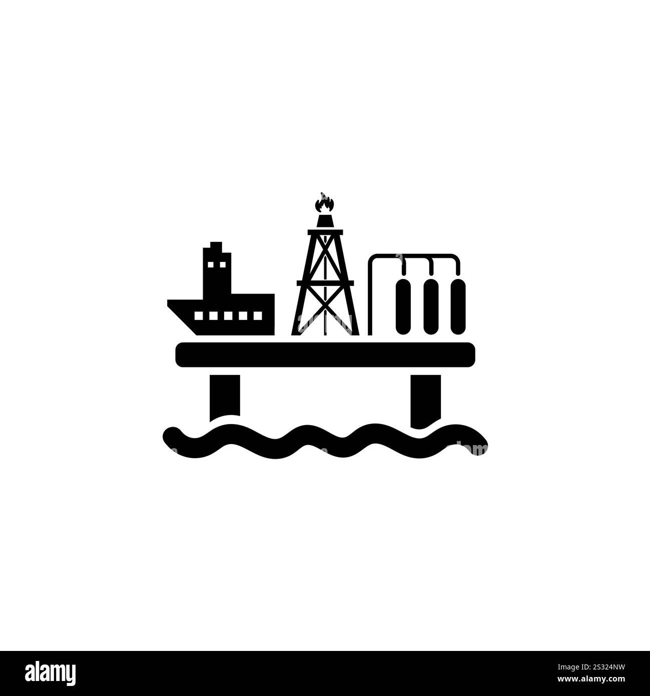 Oil Offshore Platform, Floating Oil Rig Solid Flat Vector Icon Isolated ...