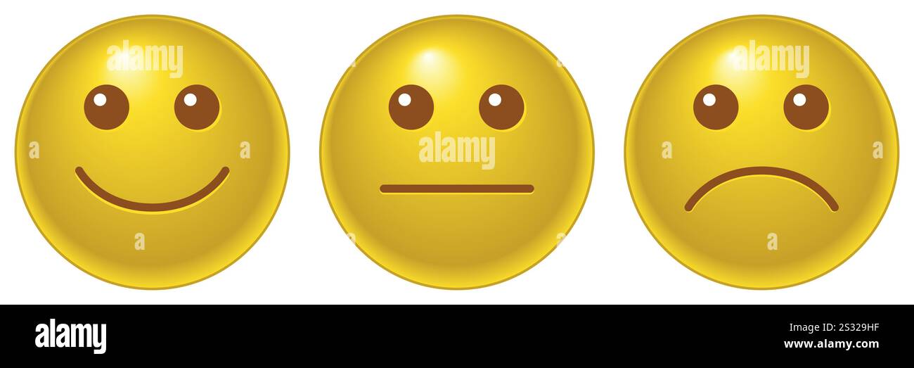emoticon icon set, three emoji - happy, sad and neutral, symbol of ...