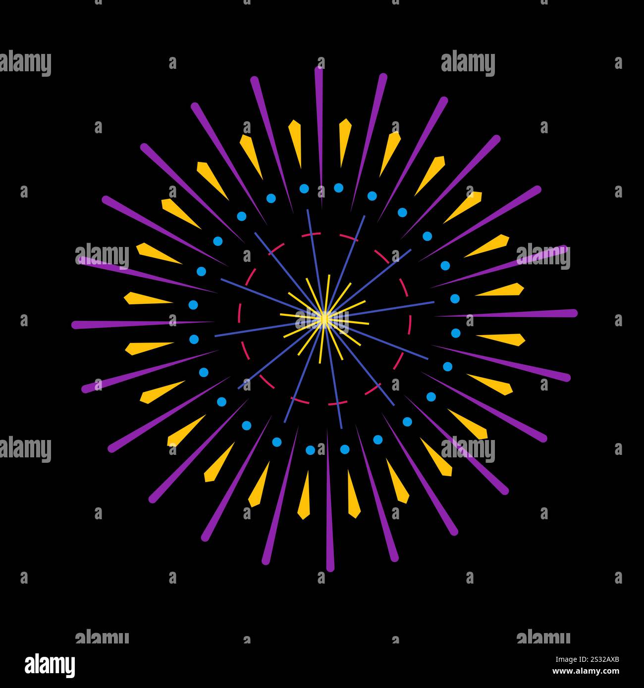 Colorful banger flare with radiant sunrays. Firecracker spark outburst ...