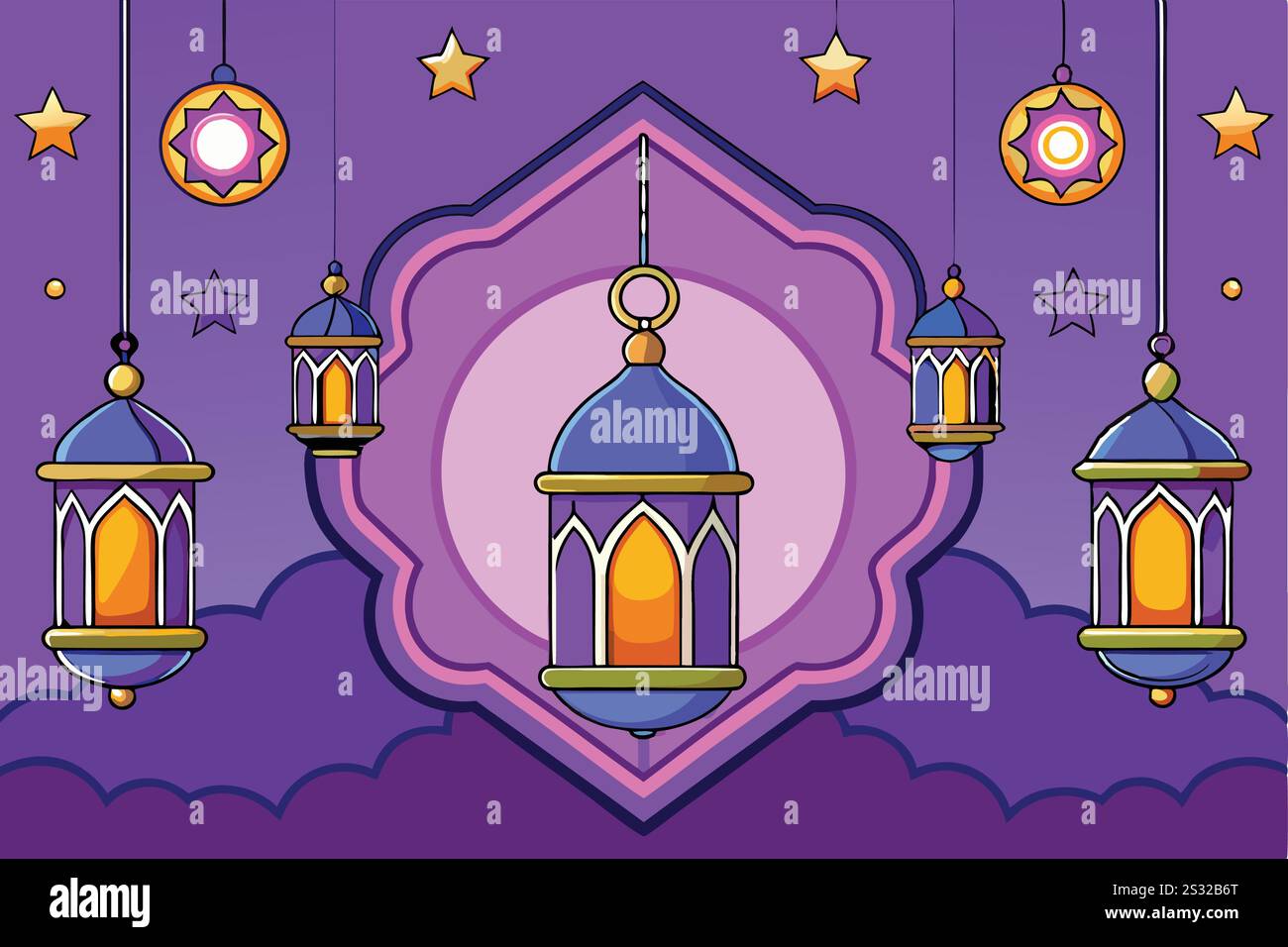 Decorative Ramadan Islamic background with purple tones, lantern ...