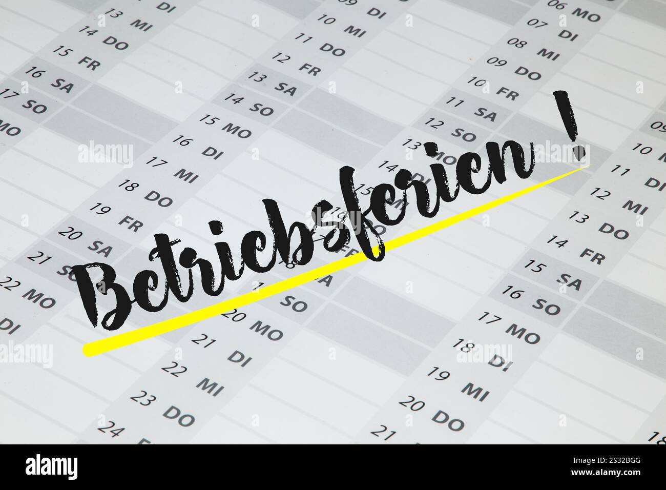 The word BETRIEBSFERIEN is written in large letters on a calendar ...