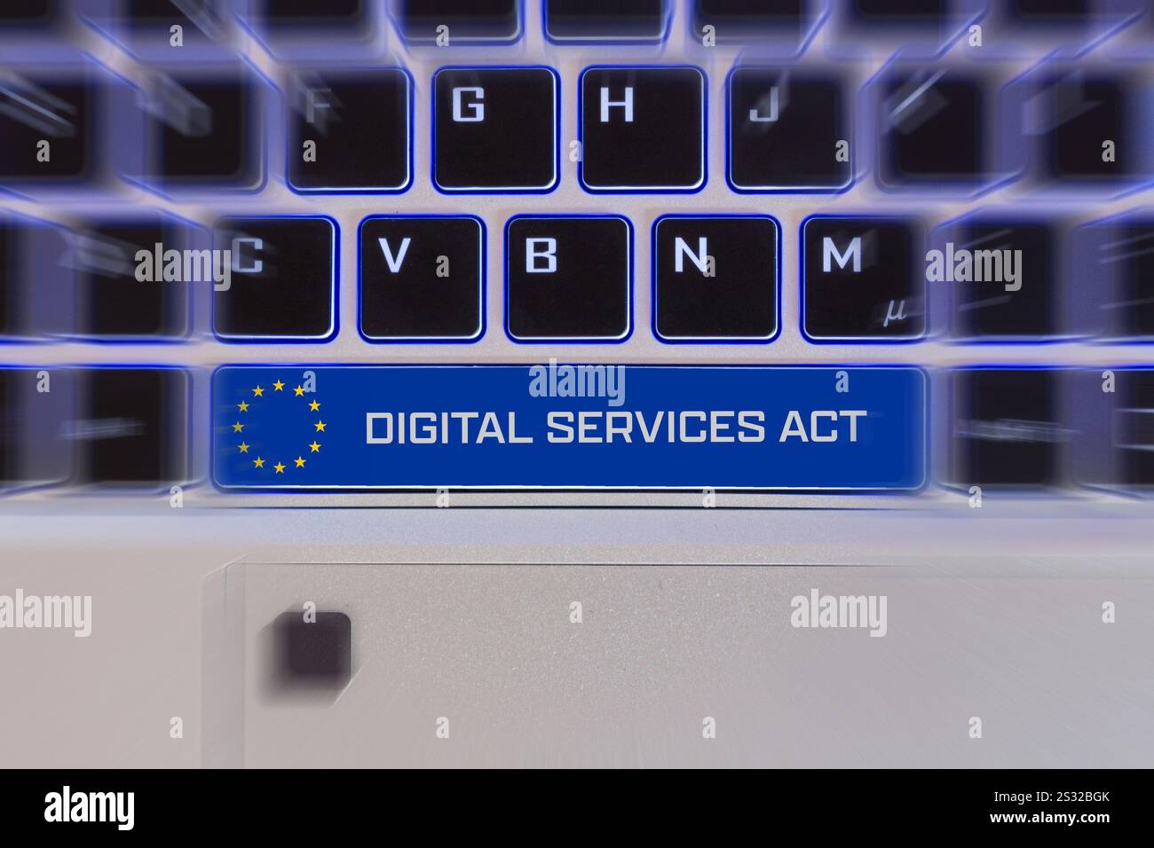 Keyboard labelled DIGITAL SERVICES ACT (symbolic image, composing Stock ...