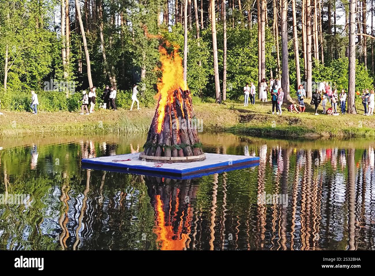 Traditional Bonfire Floating on a Lake for Midsummer Festivities Stock ...
