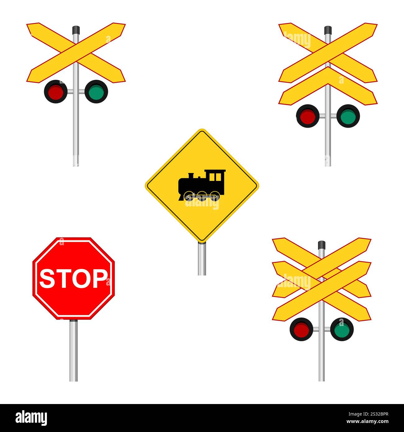 Warning signs at level crossing Stock Vector Images - Alamy