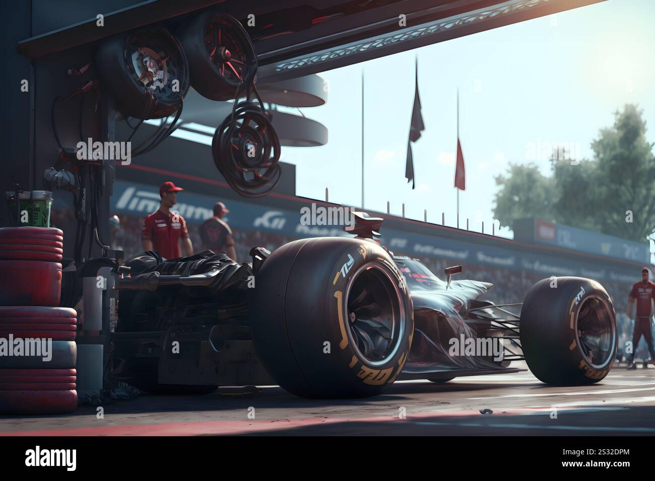 pit stop workers and engineers maintaining technical service for a ...