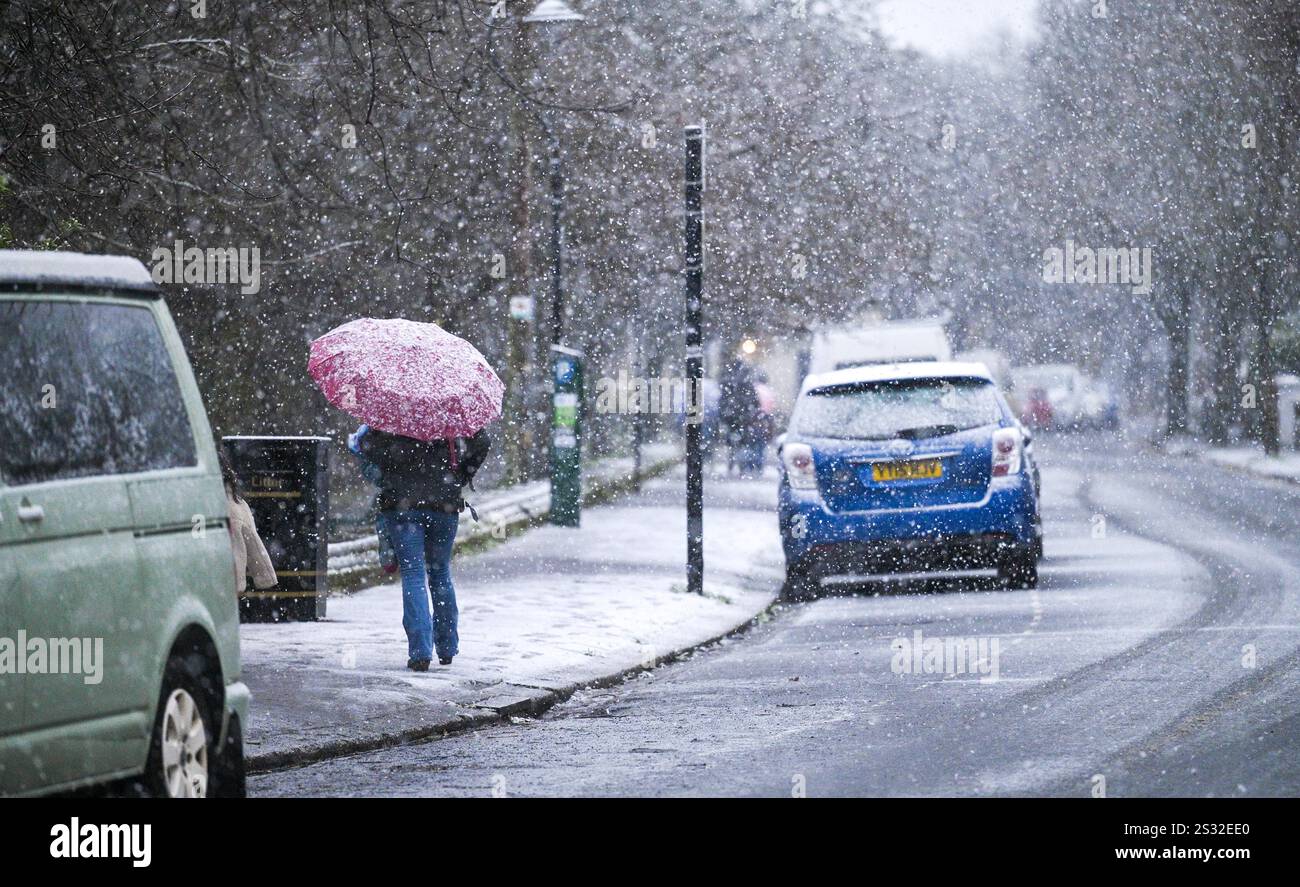 Brighton UK 8th January 2025 - Heavy snow falls in the Queens Park area ...