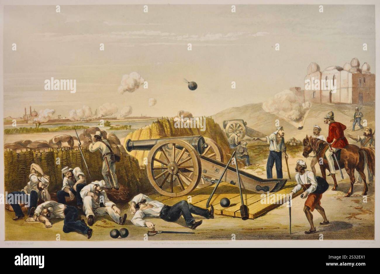 Heavy Day In The Batteries. Vintage 19th century Lithograph of British ...