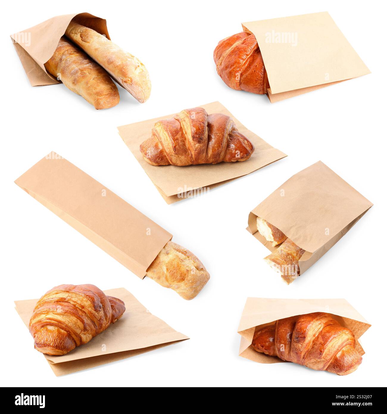Paper bags with pastries isolated on white, set Stock Photo - Alamy