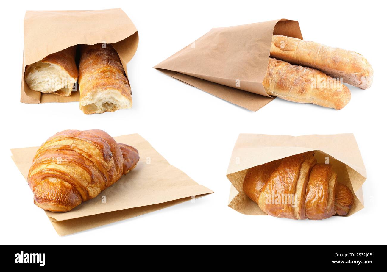 Paper bags with pastries isolated on white, set Stock Photo - Alamy