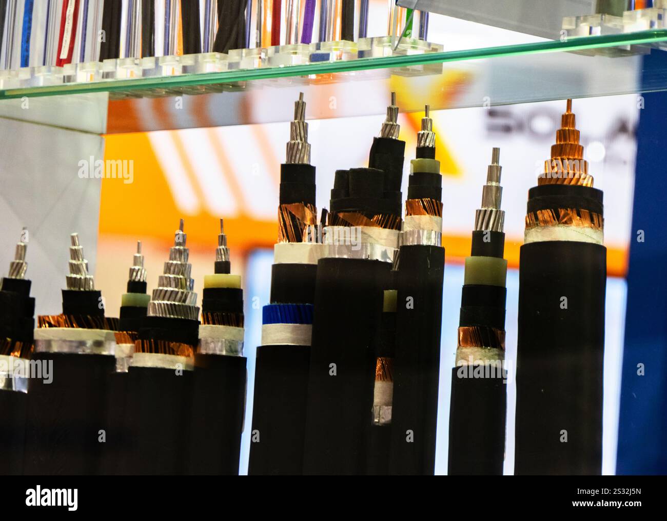 Display of High-Voltage Power Cables with Cross-Sections Stock Photo ...