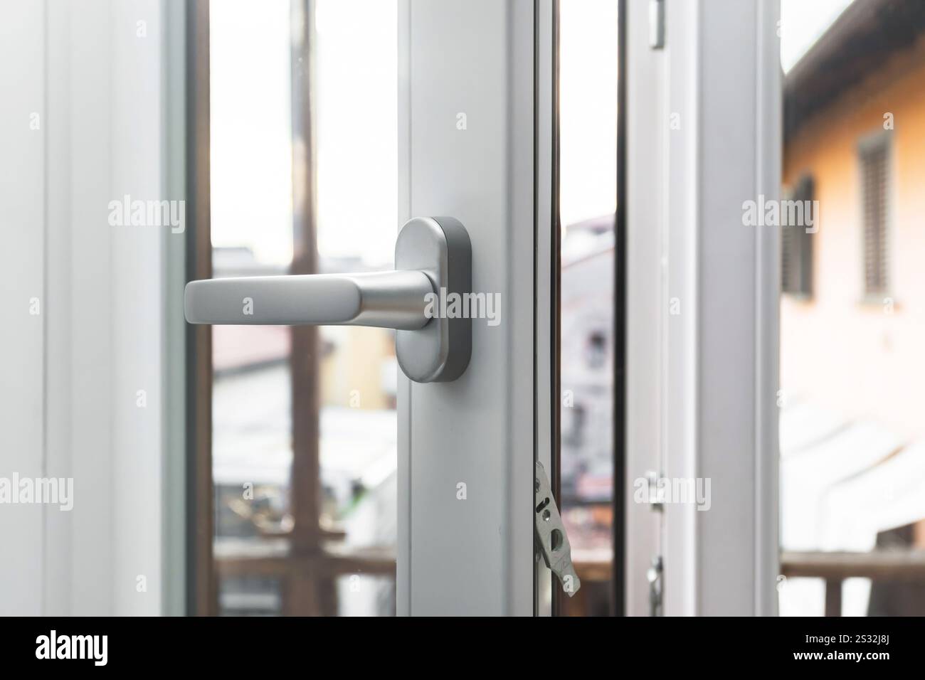 Aluminum window open detail. Metal door frame closeup view. Sound ...