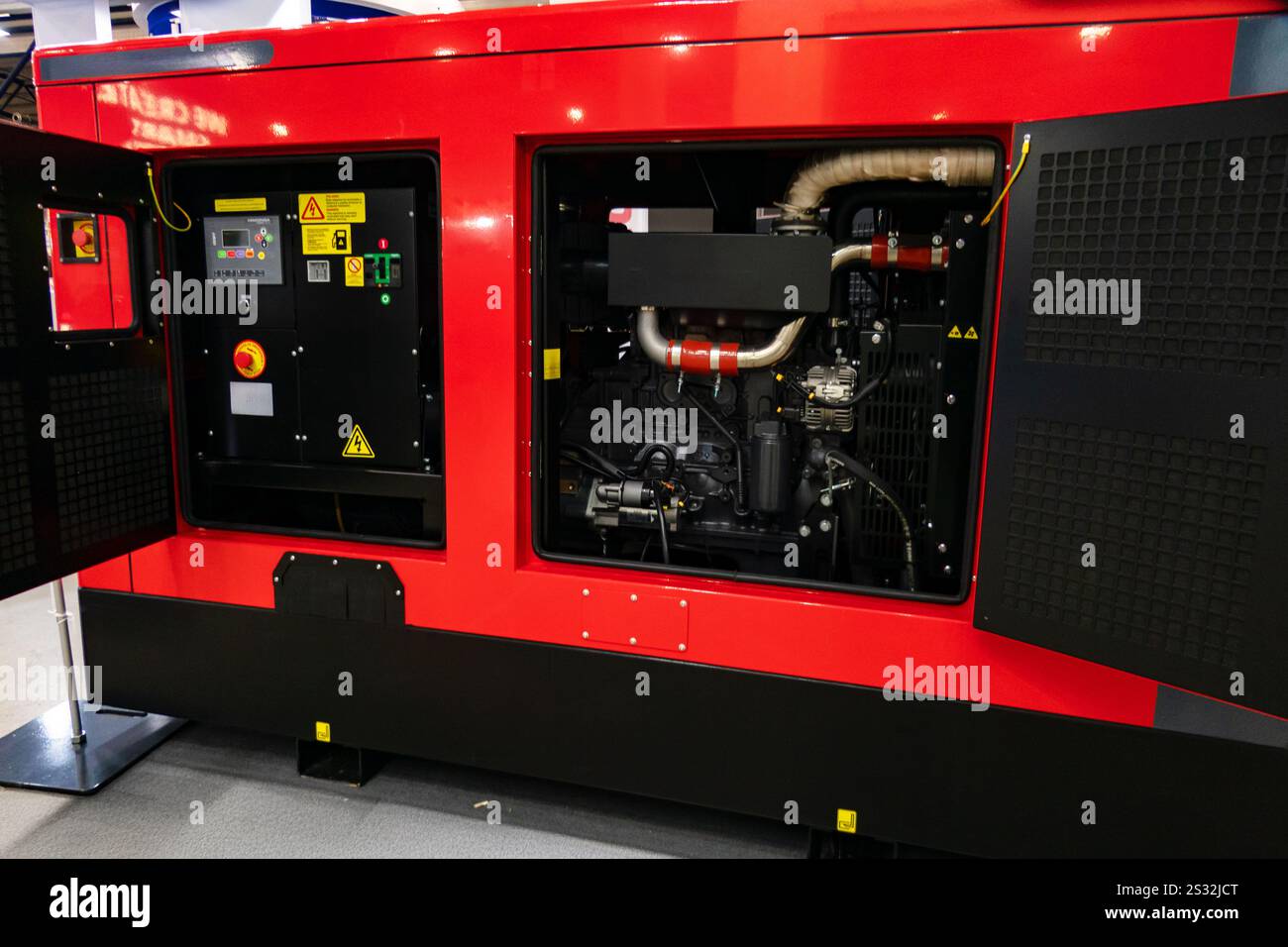 Industrial Diesel Generator in Red Casing Stock Photo - Alamy