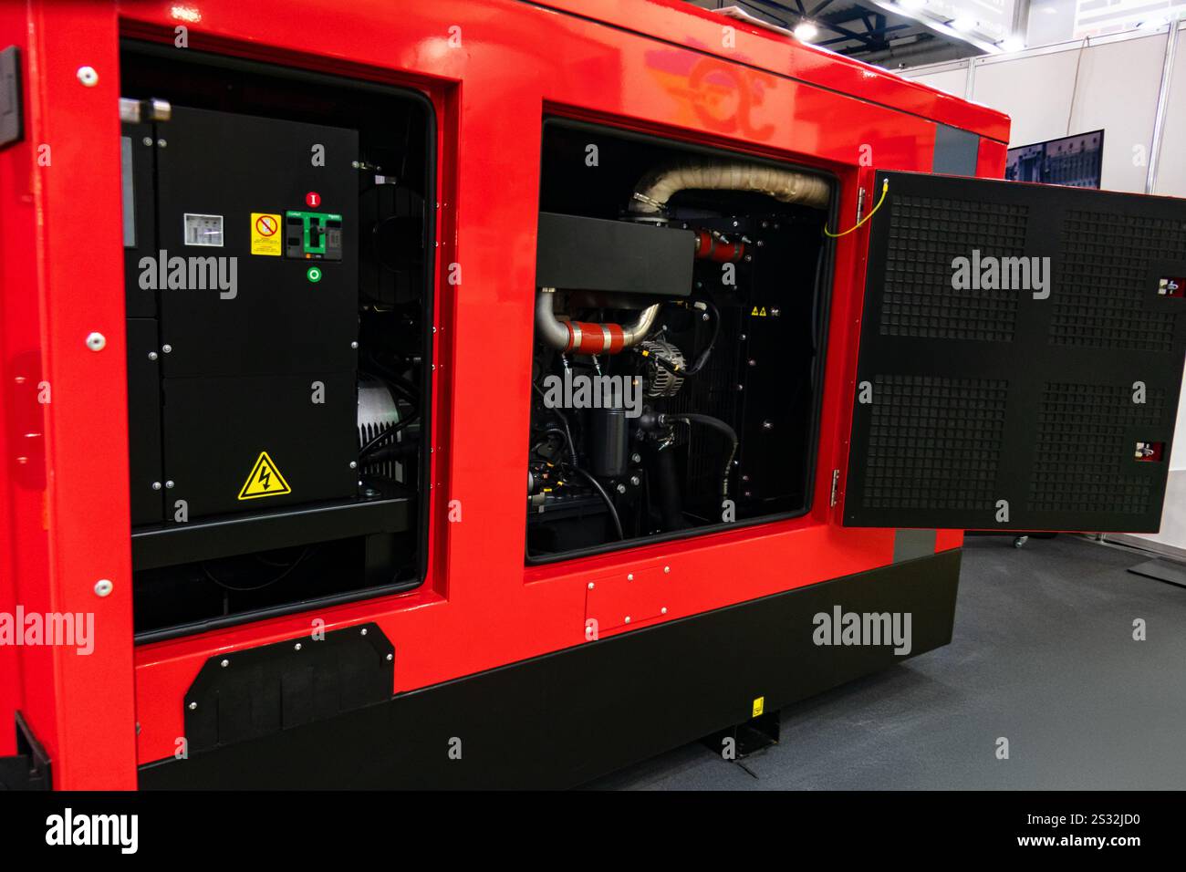 Industrial Diesel Generator in Red Casing Stock Photo - Alamy