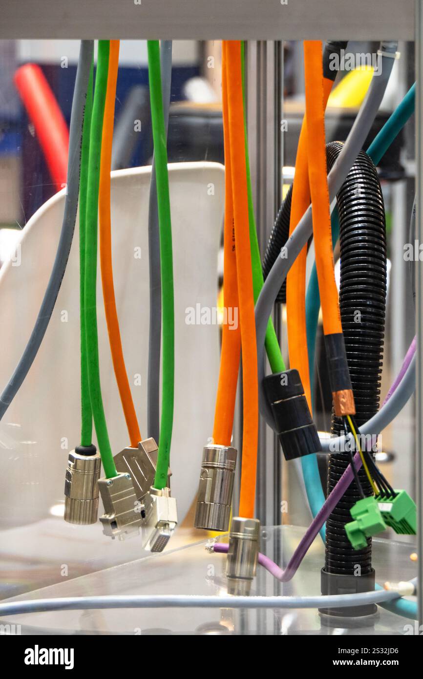 Industrial wiring with colorful cables and connectors Stock Photo - Alamy
