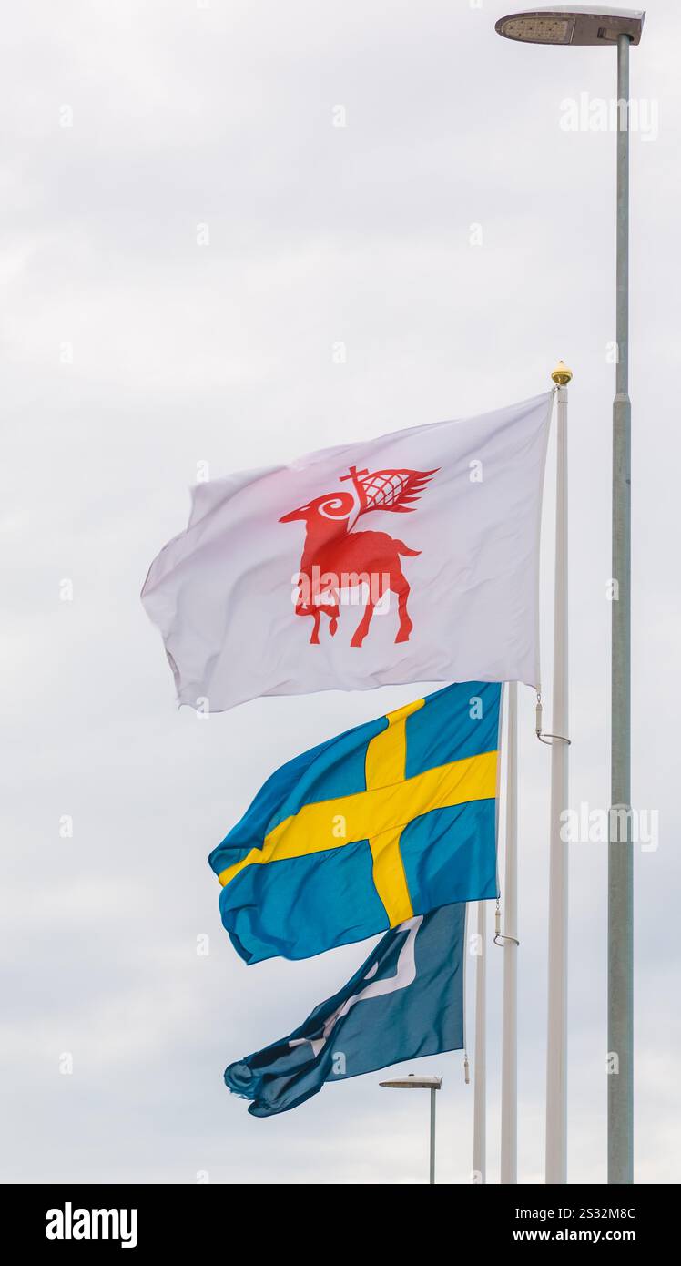 Swedish and Gotland flags, Visby, Sweden Stock Photo - Alamy