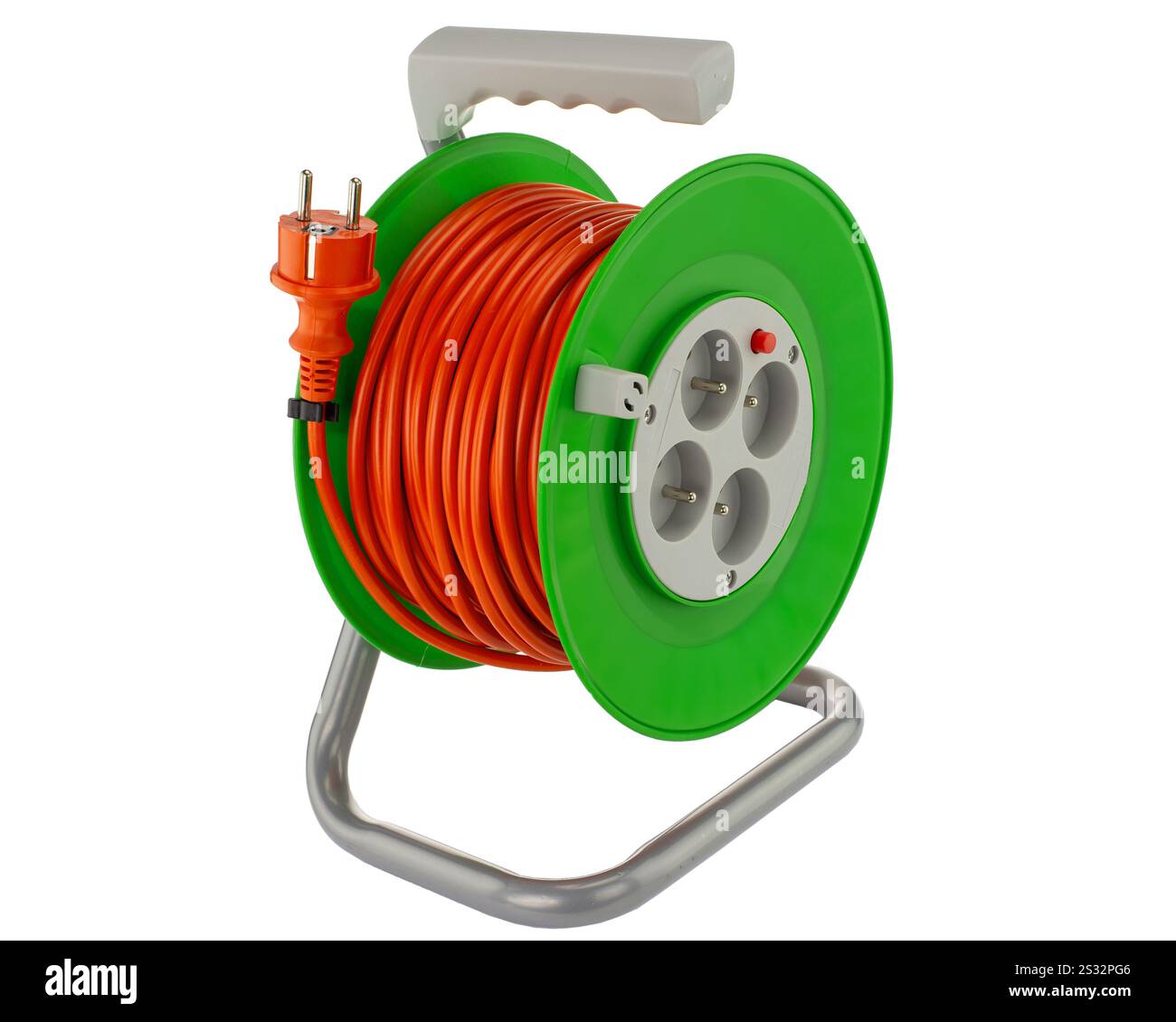 Green Extension Reel with Orange Cable Stock Photo - Alamy