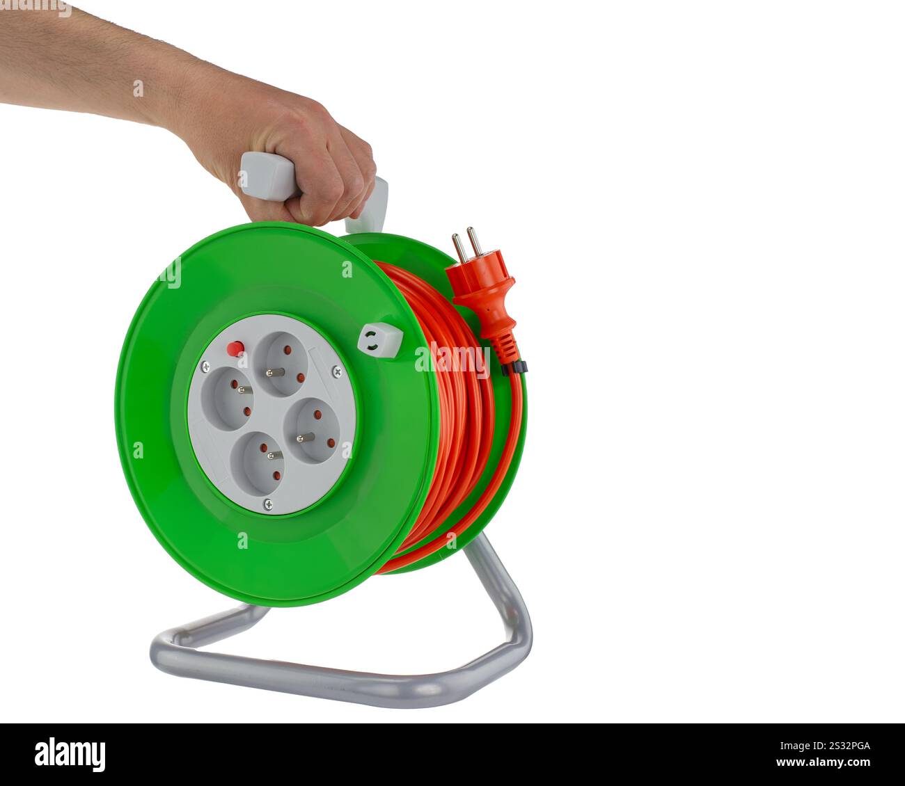 Hand Holding Green Power Extension Reel Stock Photo - Alamy
