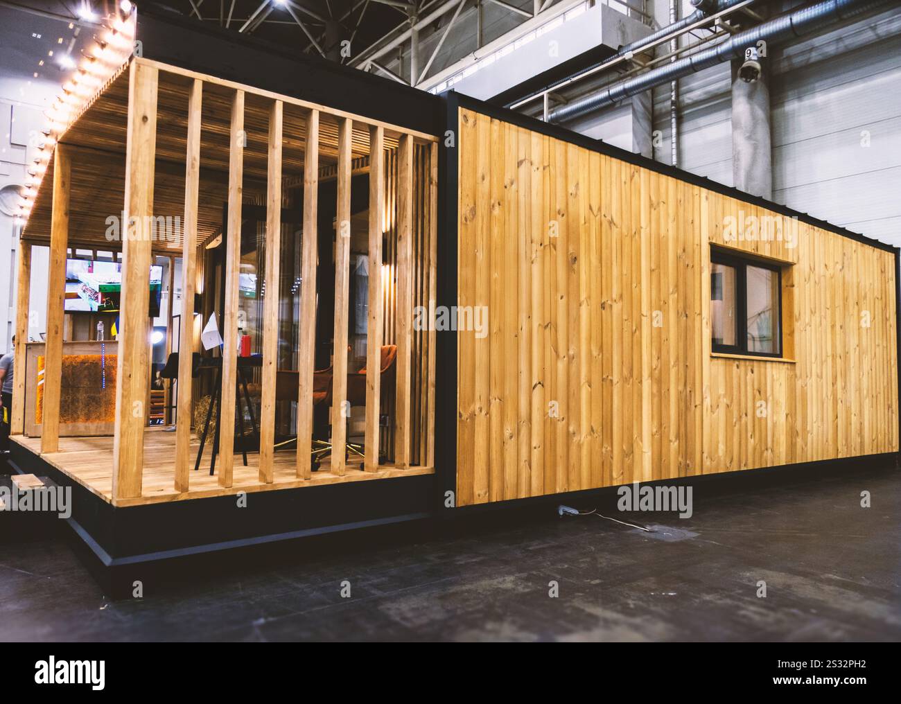 Modern modular wooden house. Front of the house Stock Photo - Alamy