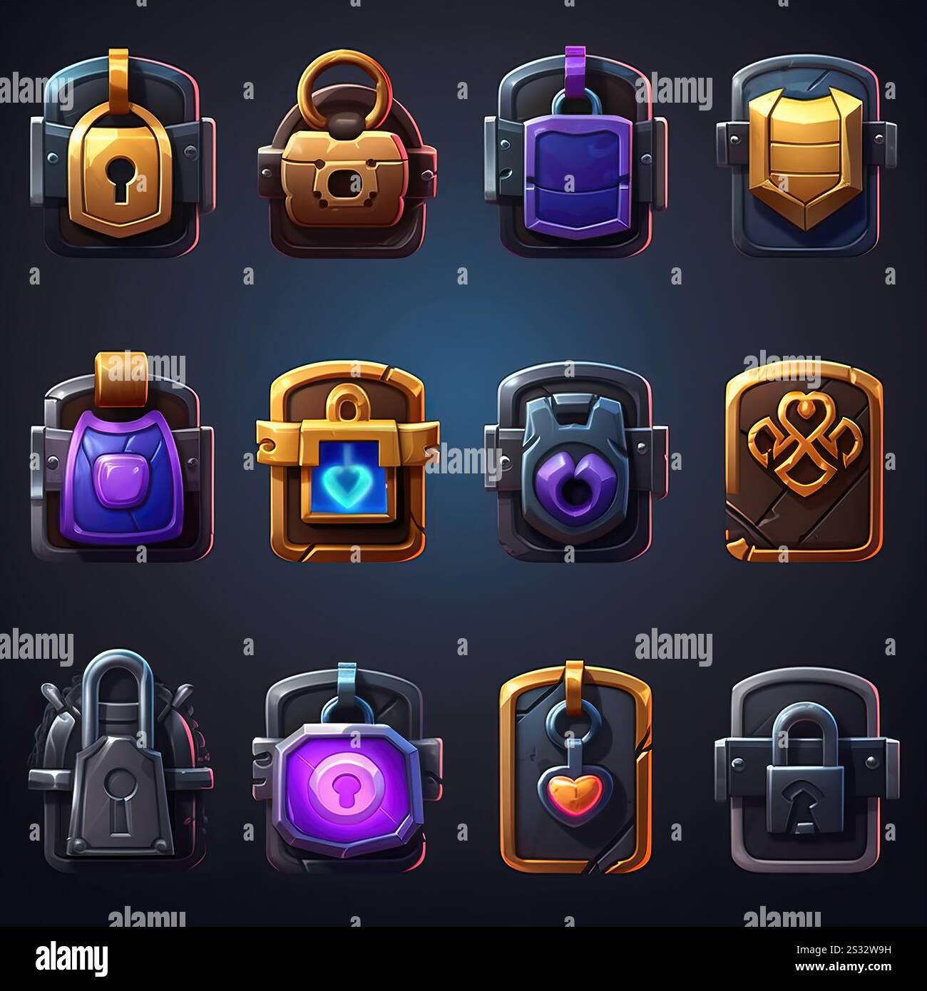 icon lock key game ai generated. symbol gold, element object, sign ...