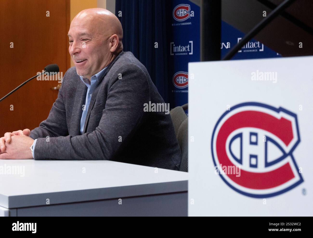 Montreal Canadiens General Manager Kent Hughes speaks during an NHL ...