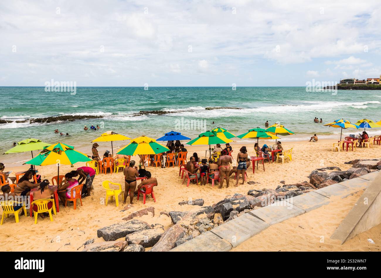Brazilians enjoying the beach and the sea at Praia do Meio, Natal Stock ...