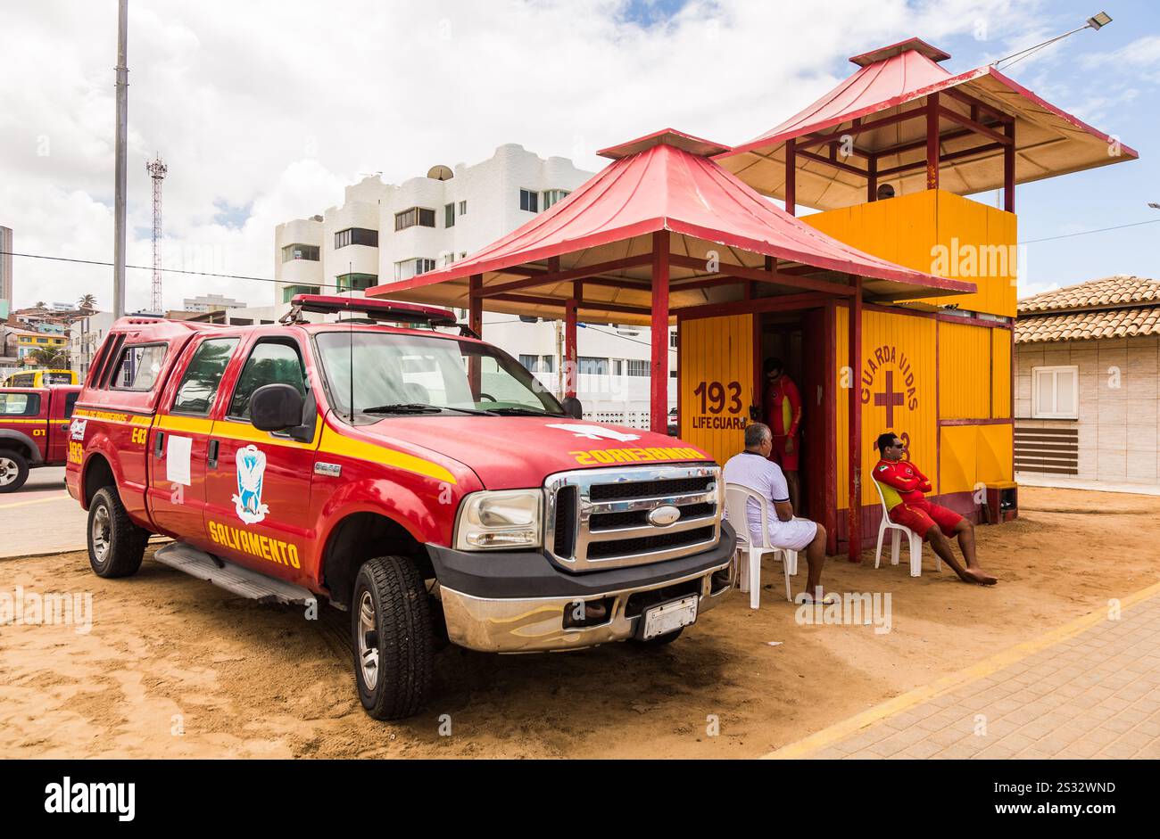Fire brigade on life guard duty at Praia do Melo, Natal, Brazil Stock ...