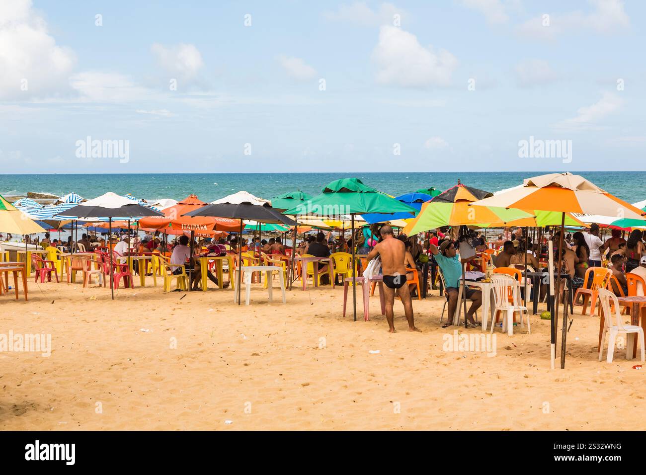 Brazilians enjoying the beach and the sea at Praia do Meio, Natal Stock ...