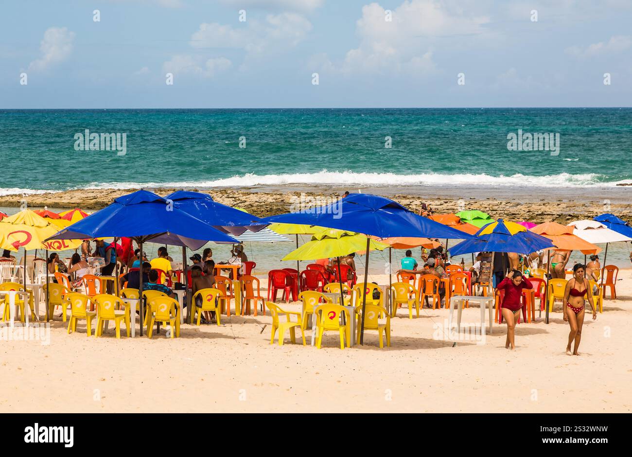 Brazilians enjoying the beach and the sea at Praia do Meio, Natal Stock ...