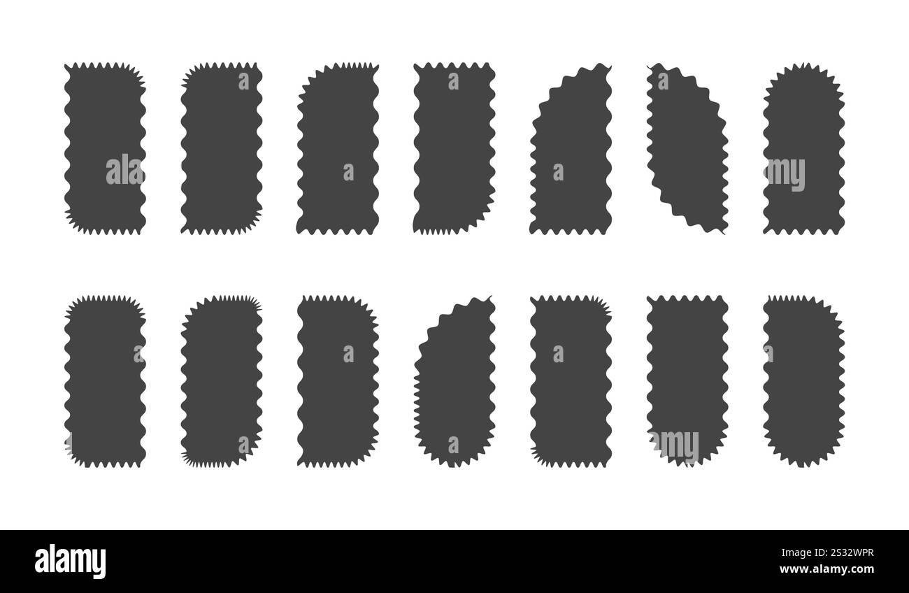 Zigzag wavy wrinkles geometric shapes silhouettes set, Abstract scallop ...