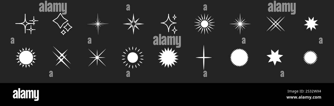 Retro star of different shapes flash silhouette set, Collection of ...