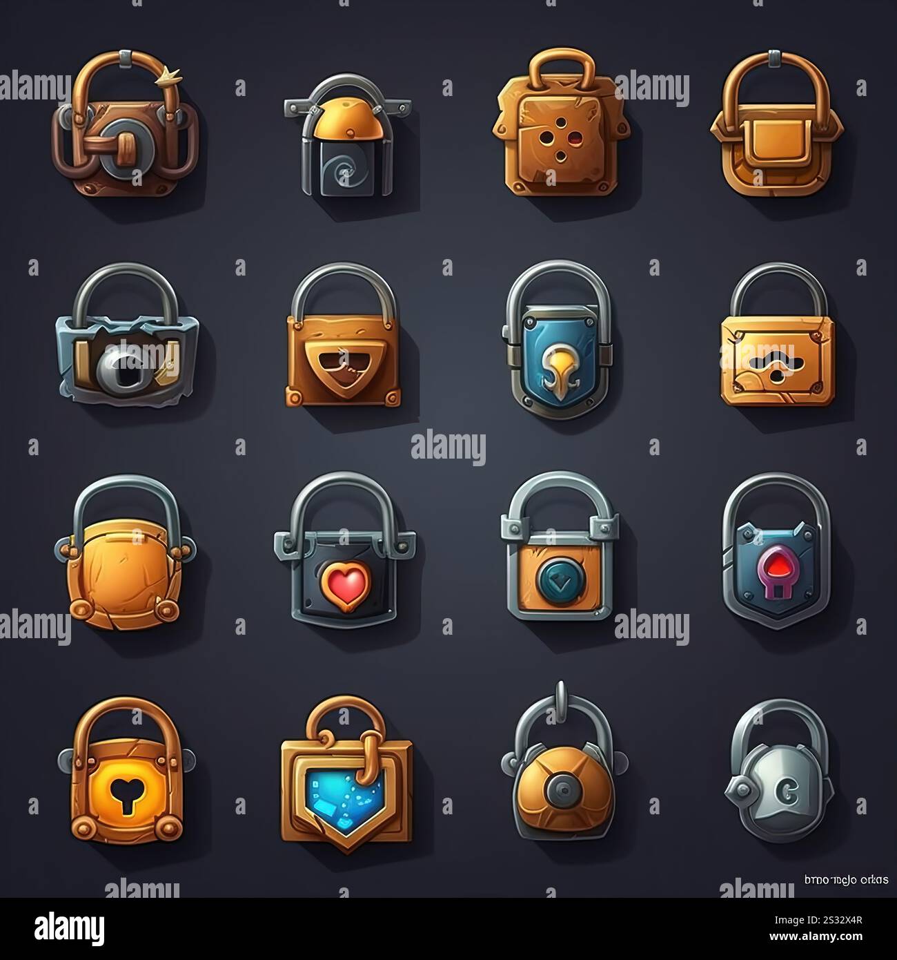 pad lock key game ai generated. ui metal, protection shape, app safety ...