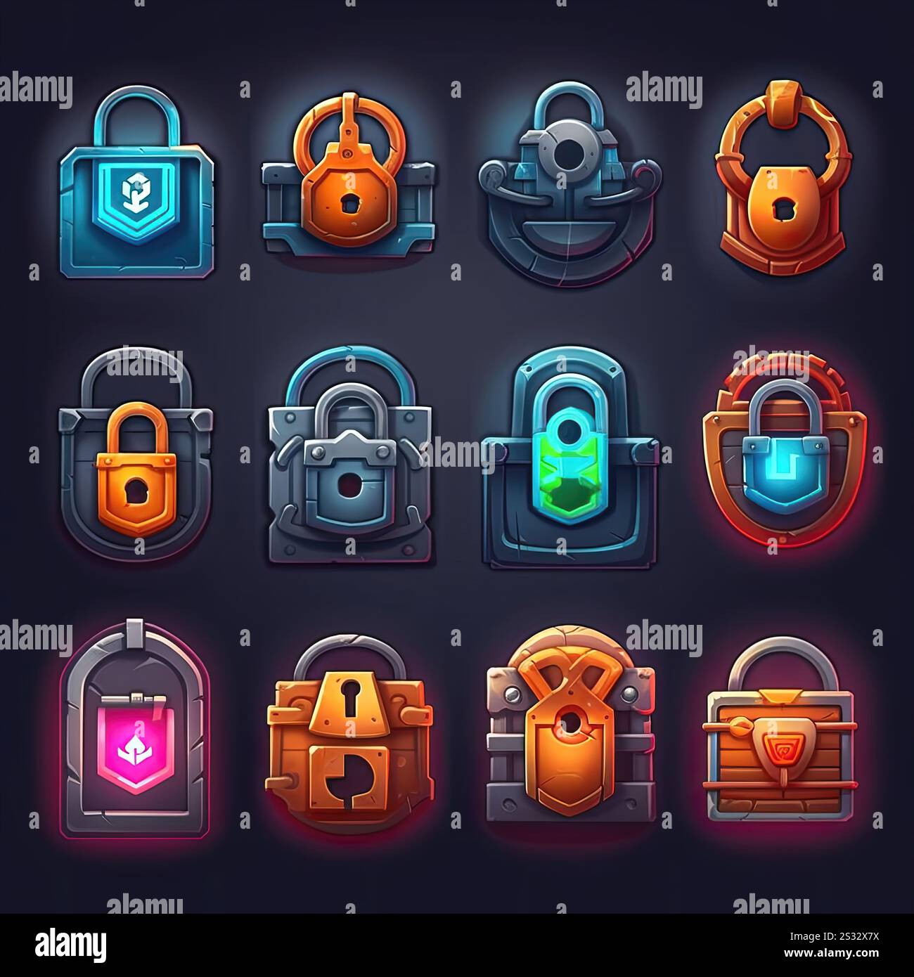 metal lock key game ai generated. protection shape, app safety, icon ...