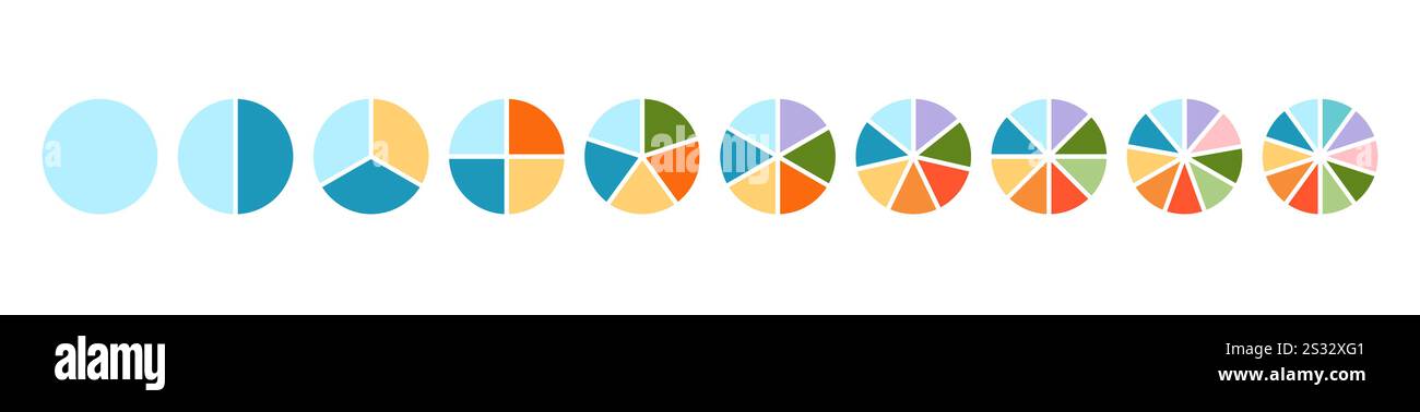 Diagram wheel divided from 1 to 10 parts, Pie chart infographic circle divided into pizza or ...
