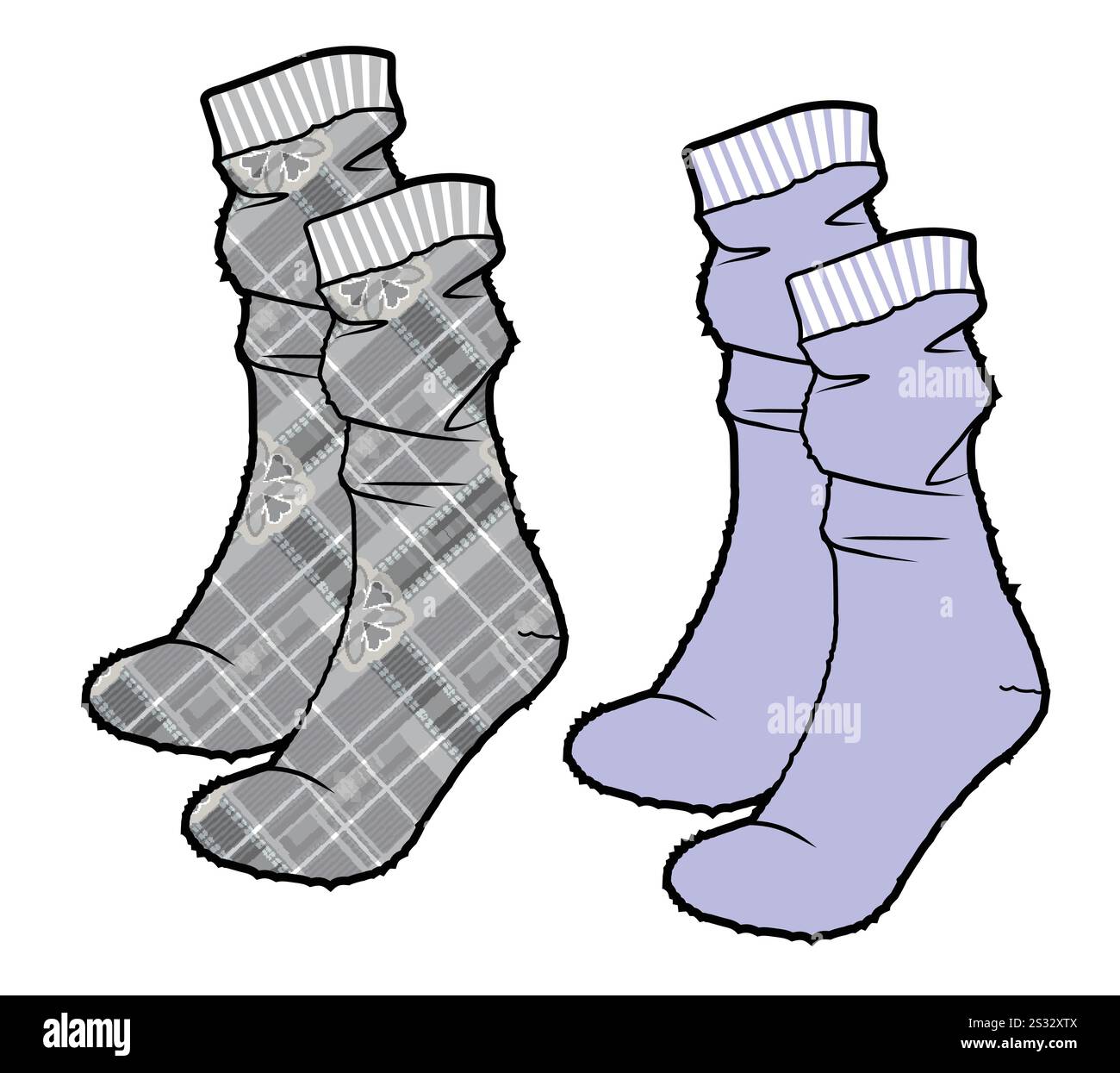 Male chunky knit socks technical illustration vector mockup template ...