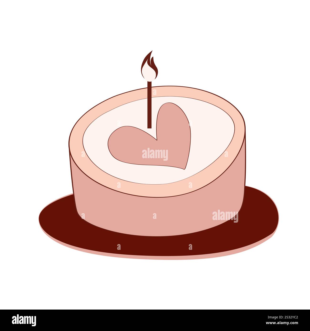 Cute simple sweet bento cake with a lighting candle. Isolated vector ...
