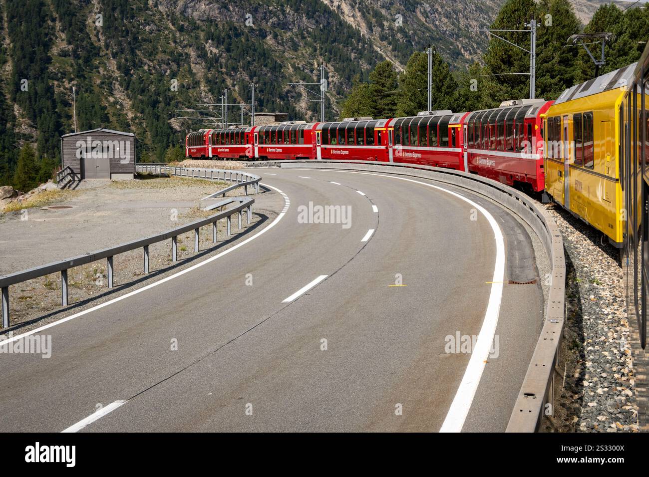 The Bernina Express through the Swiss Alps Stock Photo - Alamy